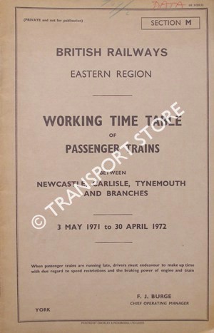 British Railways Eastern Region - Working Time Table of Passenger ...